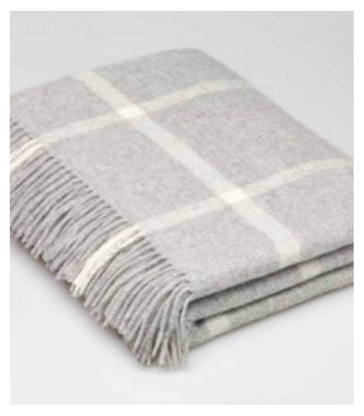 Plaid Laine Mérinos Carreaux Gris 140 X 185 cm