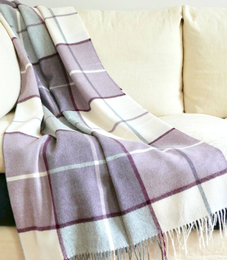 Plaid Écossais Mauve - 100% Alpaga - Ultra doux et confortable!