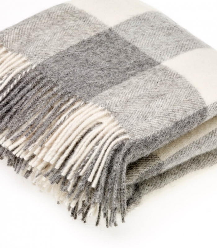 Plaid naturel pure laine carreaux gris : Plaid Addict, vente en ligne ...