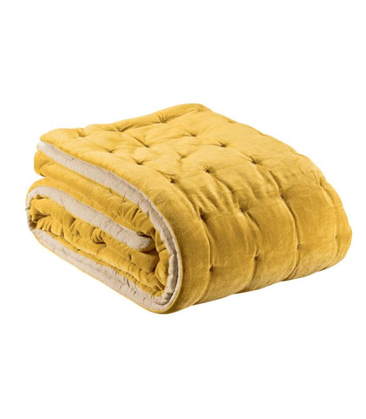 Edredon/Jeté de Lit Velours ELISE Jaune 240 X 260 cm