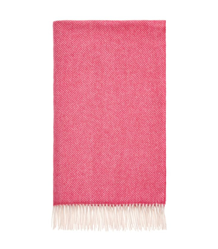 Plaid Laine Mérinos Chevrons Rose 140 X 185 cm