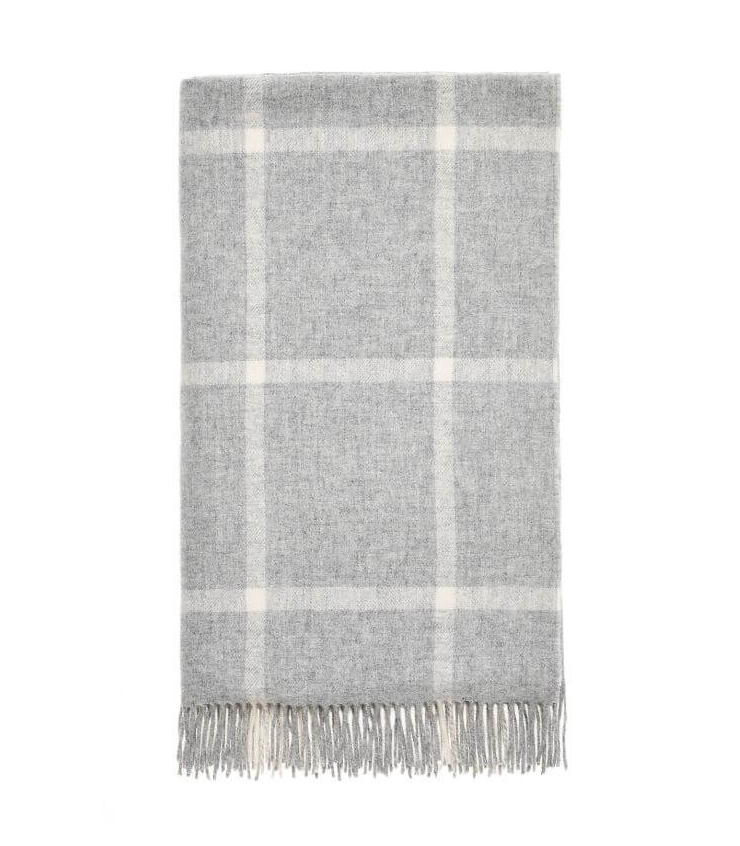 Plaid Laine Mérinos Carreaux Gris 140 X 185 cm