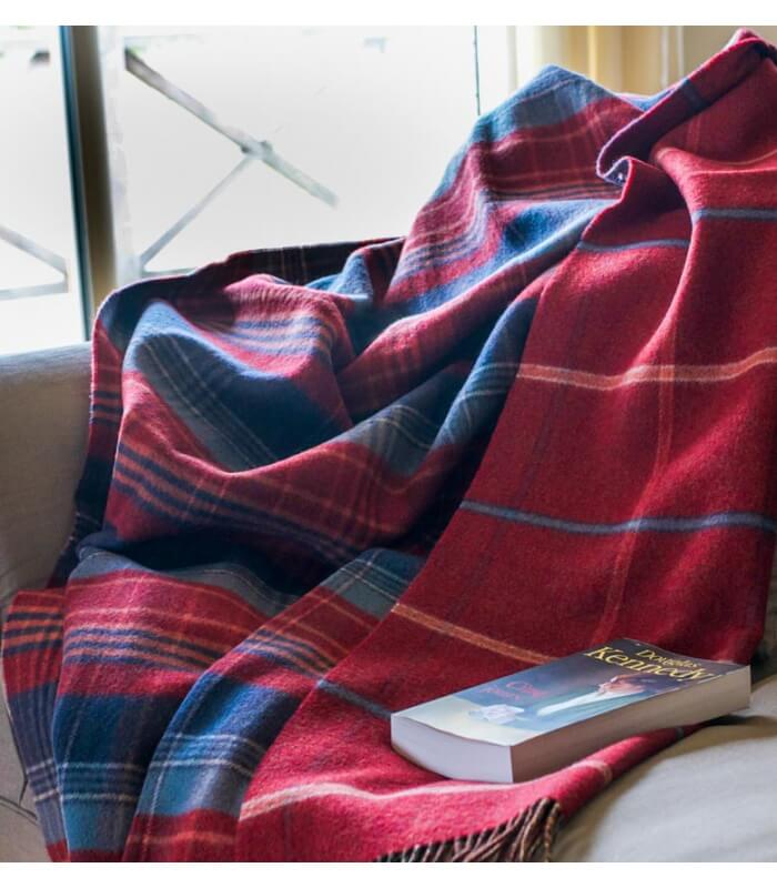 Plaid laine écossais scottish heritage luxe rouge et bleu 140 x 190 cm ...